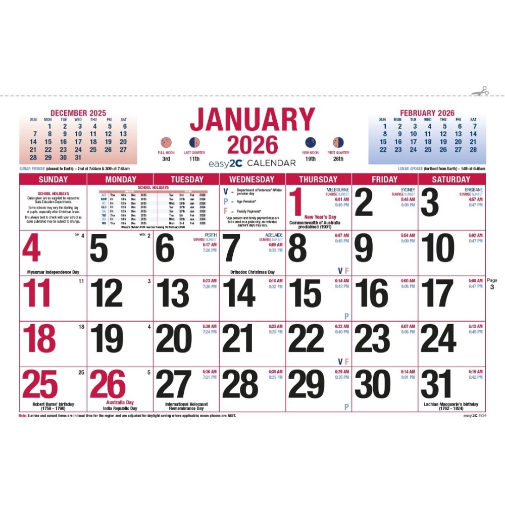Monthly Calendars - EsE-2c 2026 324x220mm Month To View Wall Calendar ...